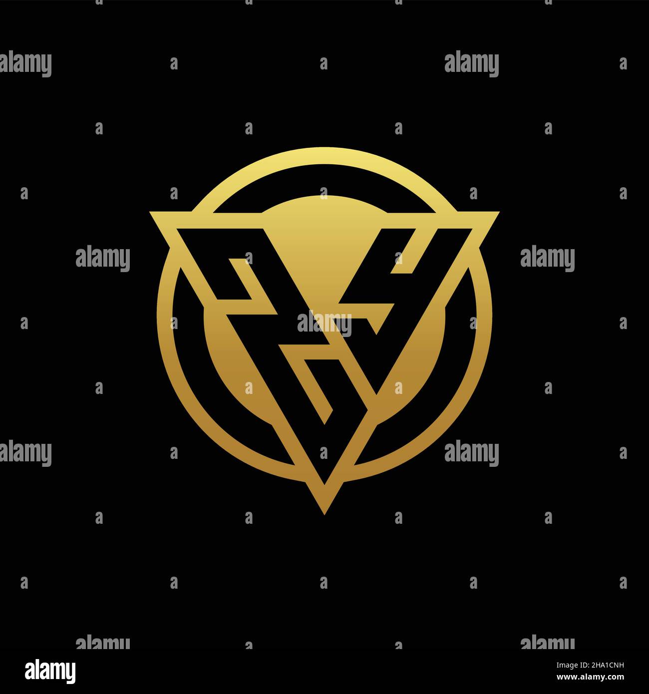 ZY logo monogram with triangle shape and circle rounded style isolated on gold colors and black ...