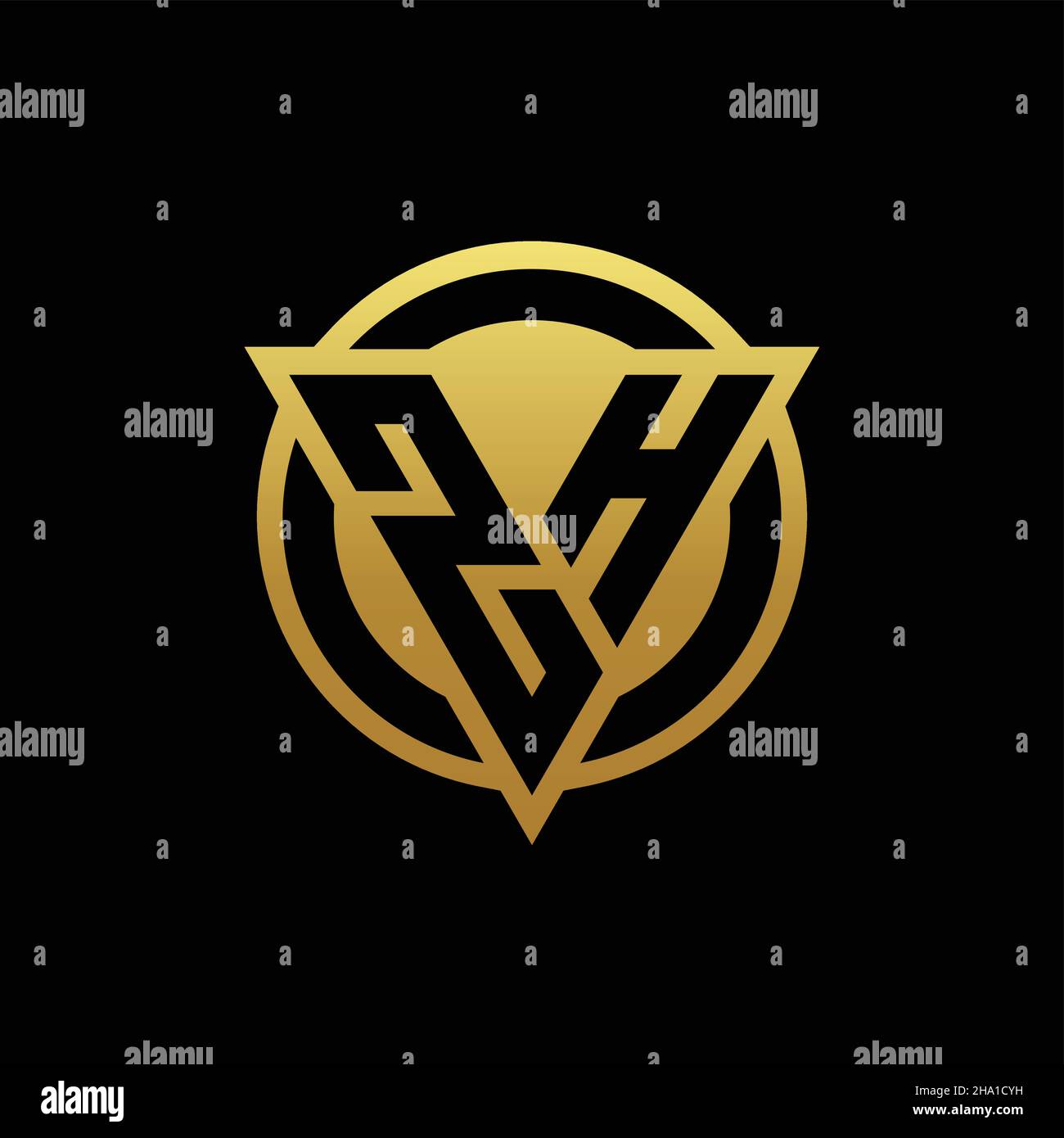 ZH logo monogram with triangle shape and circle rounded style isolated ...