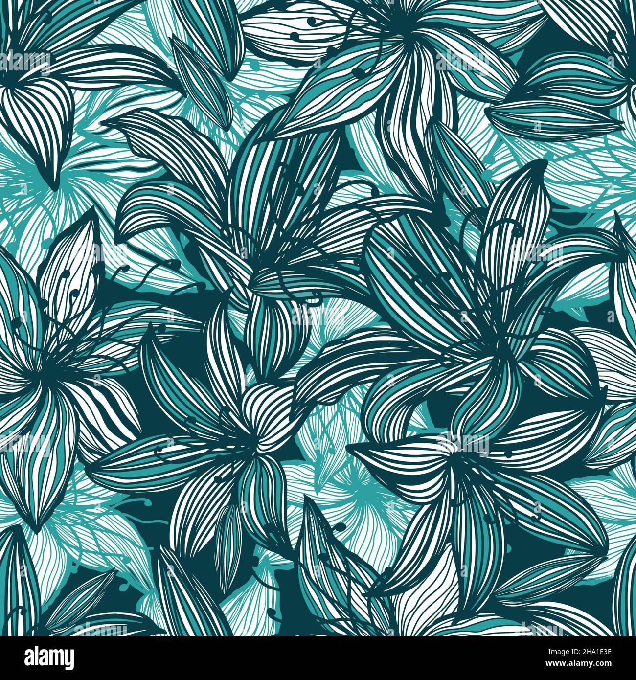 Blue lilies are graphic seamless background. Vector illustration Stock ...