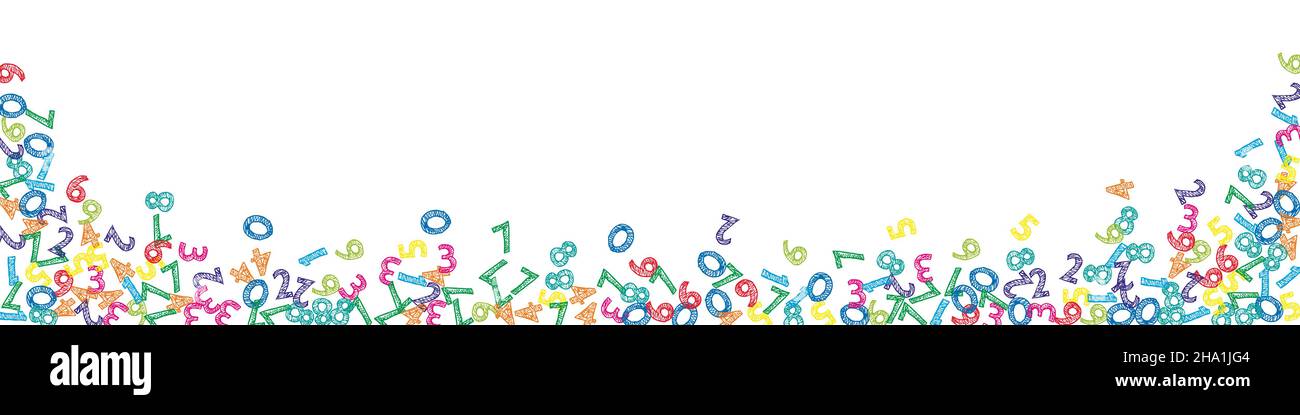 Falling colorful sketch numbers. Math study concept with flying digits ...