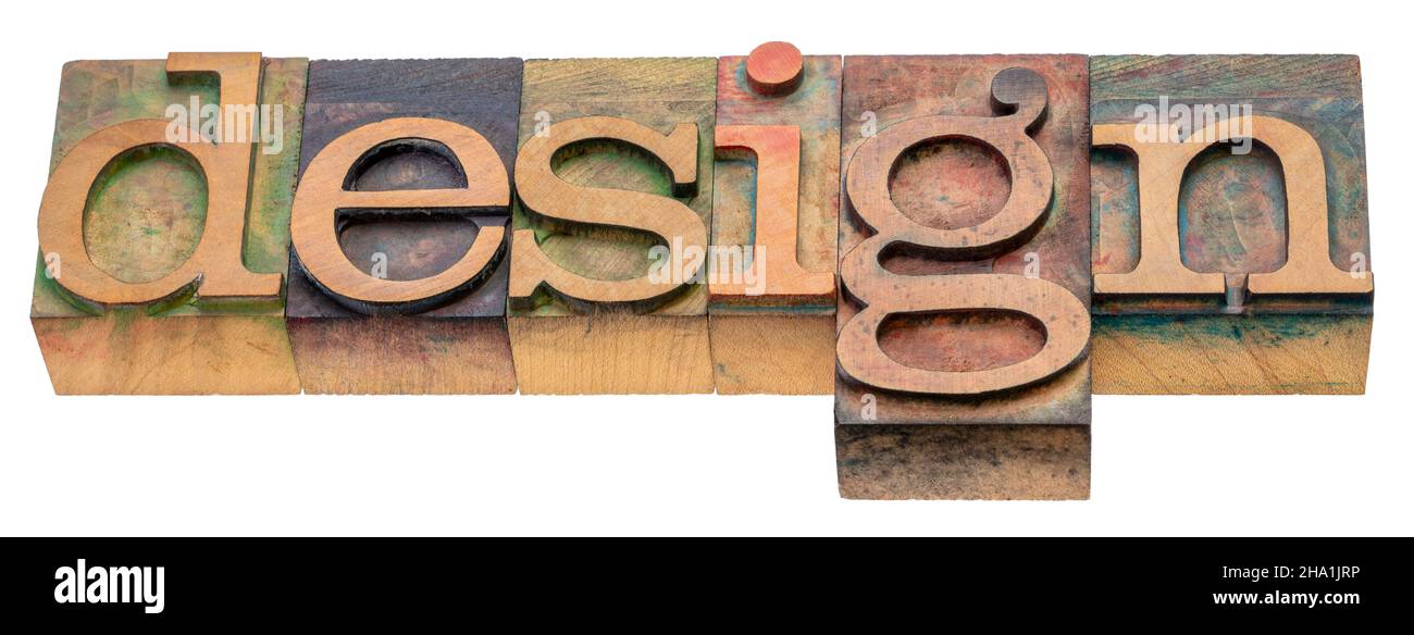 design word typography - isolated text in vintage letterpress wood type ...