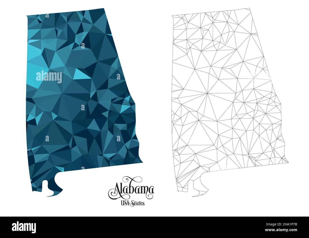 Low Poly Map of Alabama State (USA). Polygonal Shape Vector ...