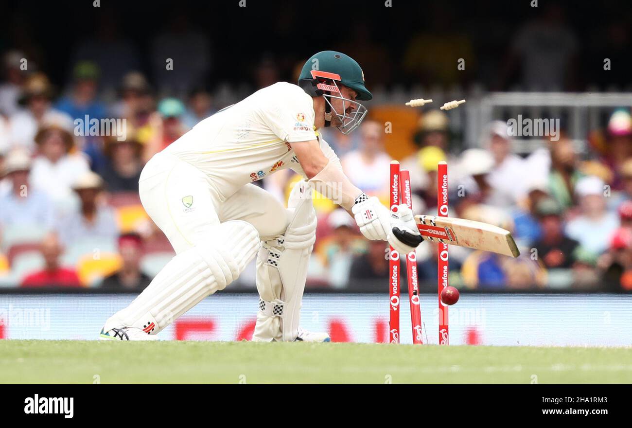 Australia's Travis Head is bowled during day three of the first Ashes ...