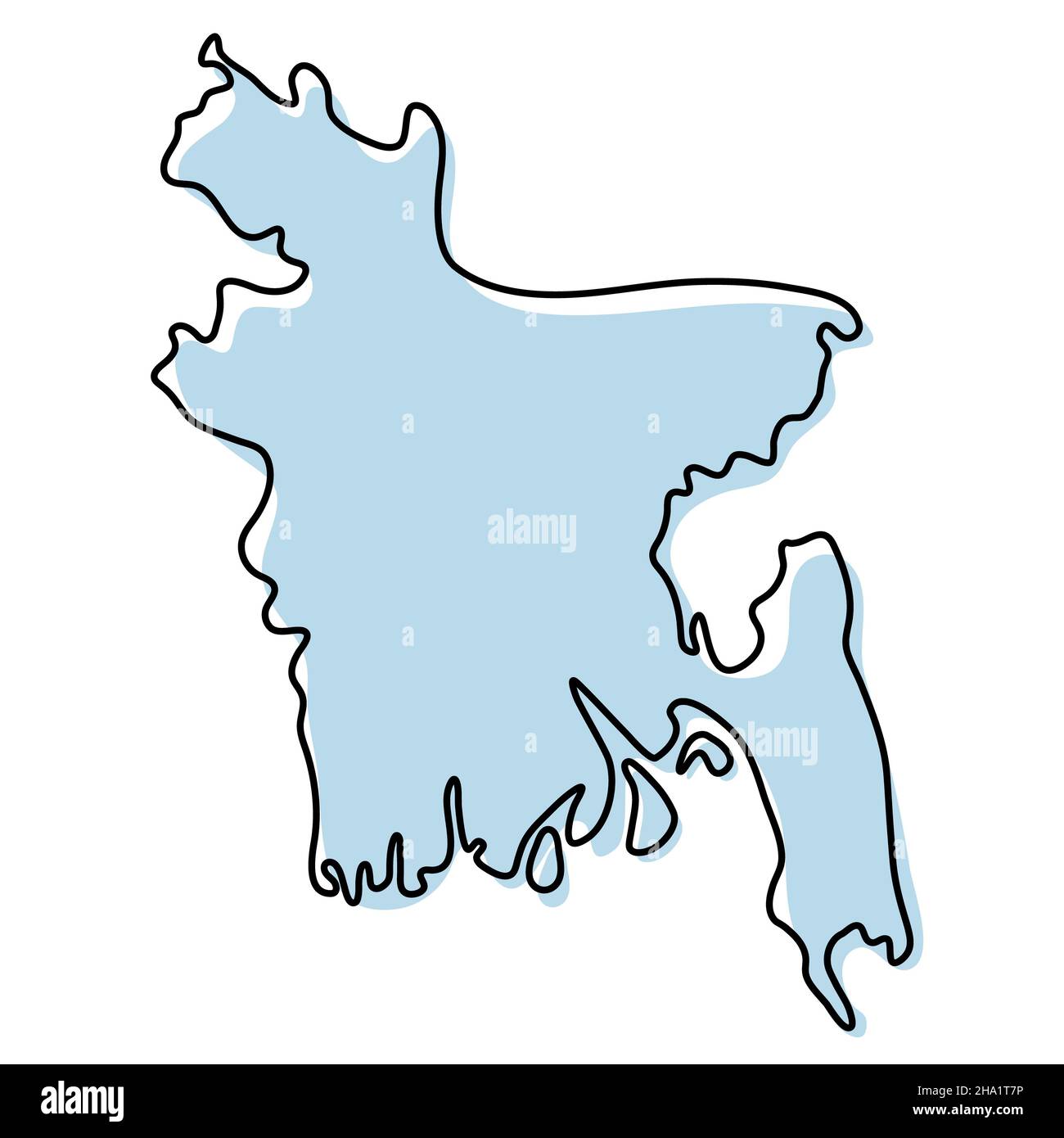 Stylized simple outline map of Bangladesh icon. Blue sketch map of ...