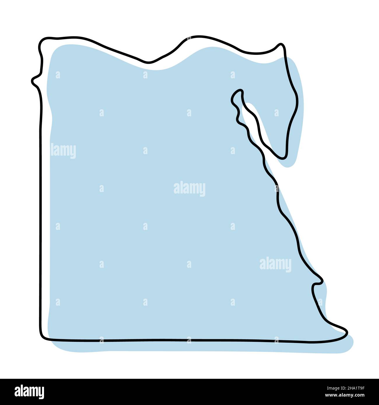 Stylized simple outline map of Egypt icon. Blue sketch map of Egypt ...