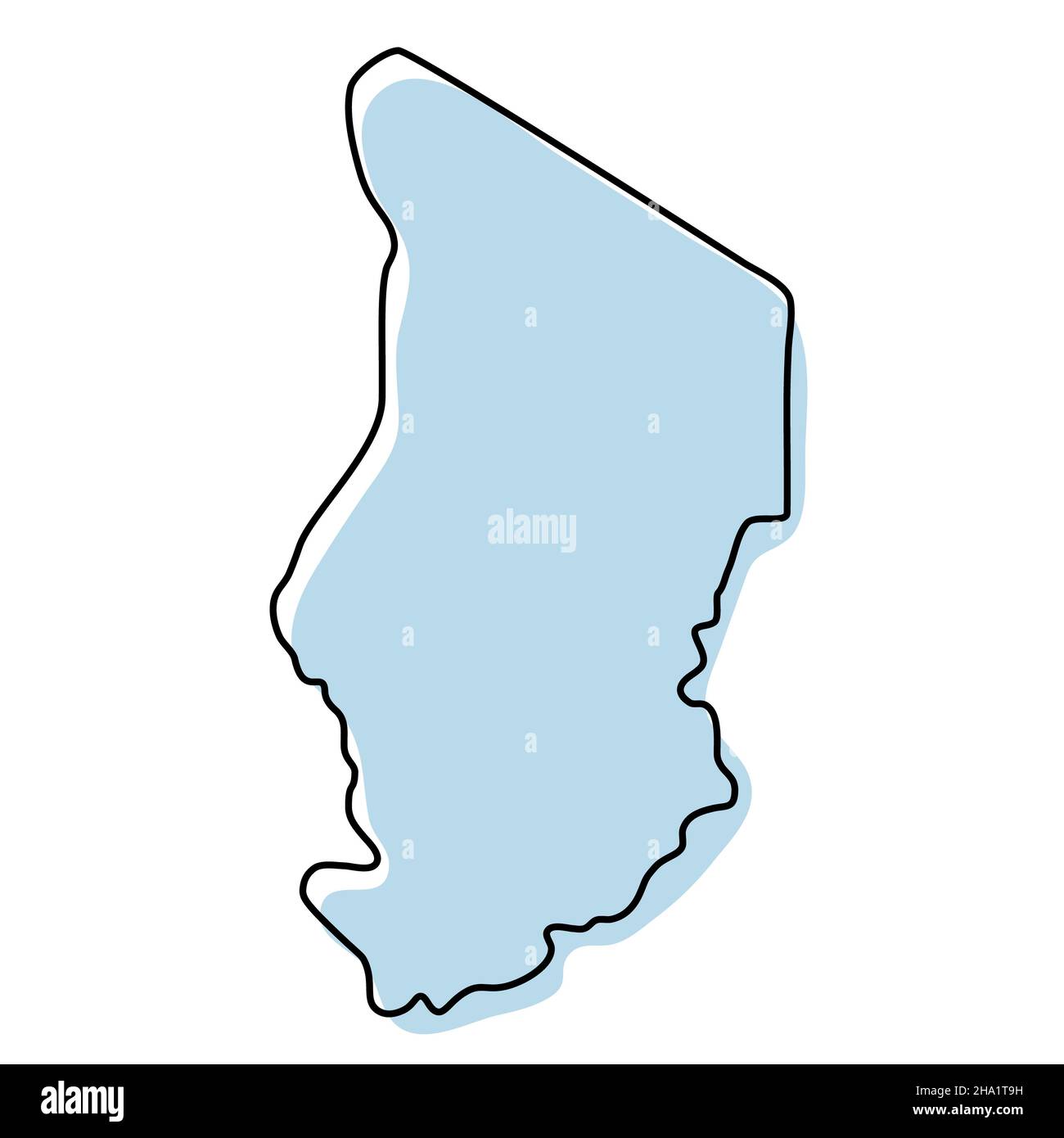 Stylized simple outline map of Chad icon. Blue sketch map of Chad ...
