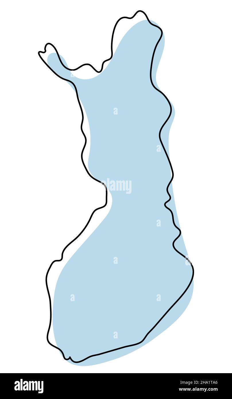 Stylized simple outline map of Finland icon. Blue sketch map of Finland ...