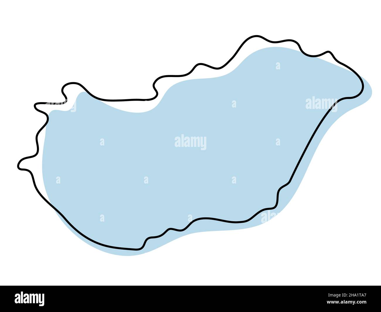 Stylized simple outline map of Hungary icon. Blue sketch map of Hungary ...