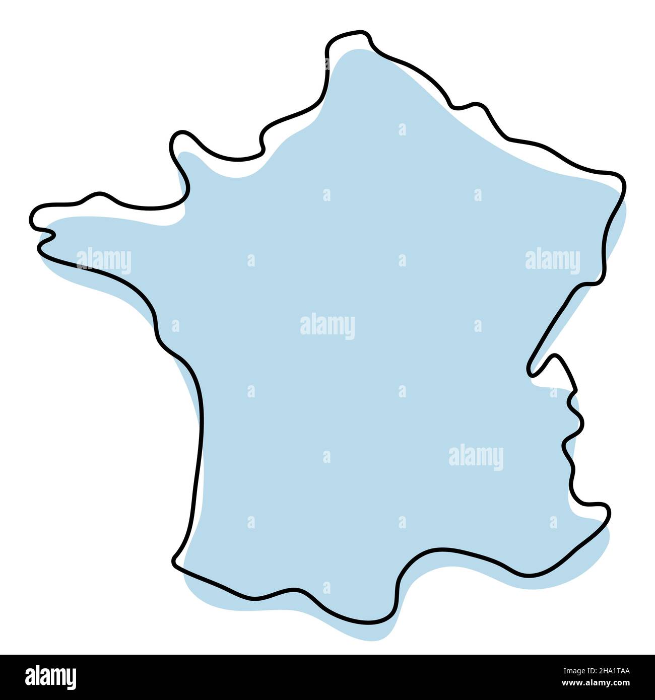 Stylized simple outline map of France icon. Blue sketch map of France ...