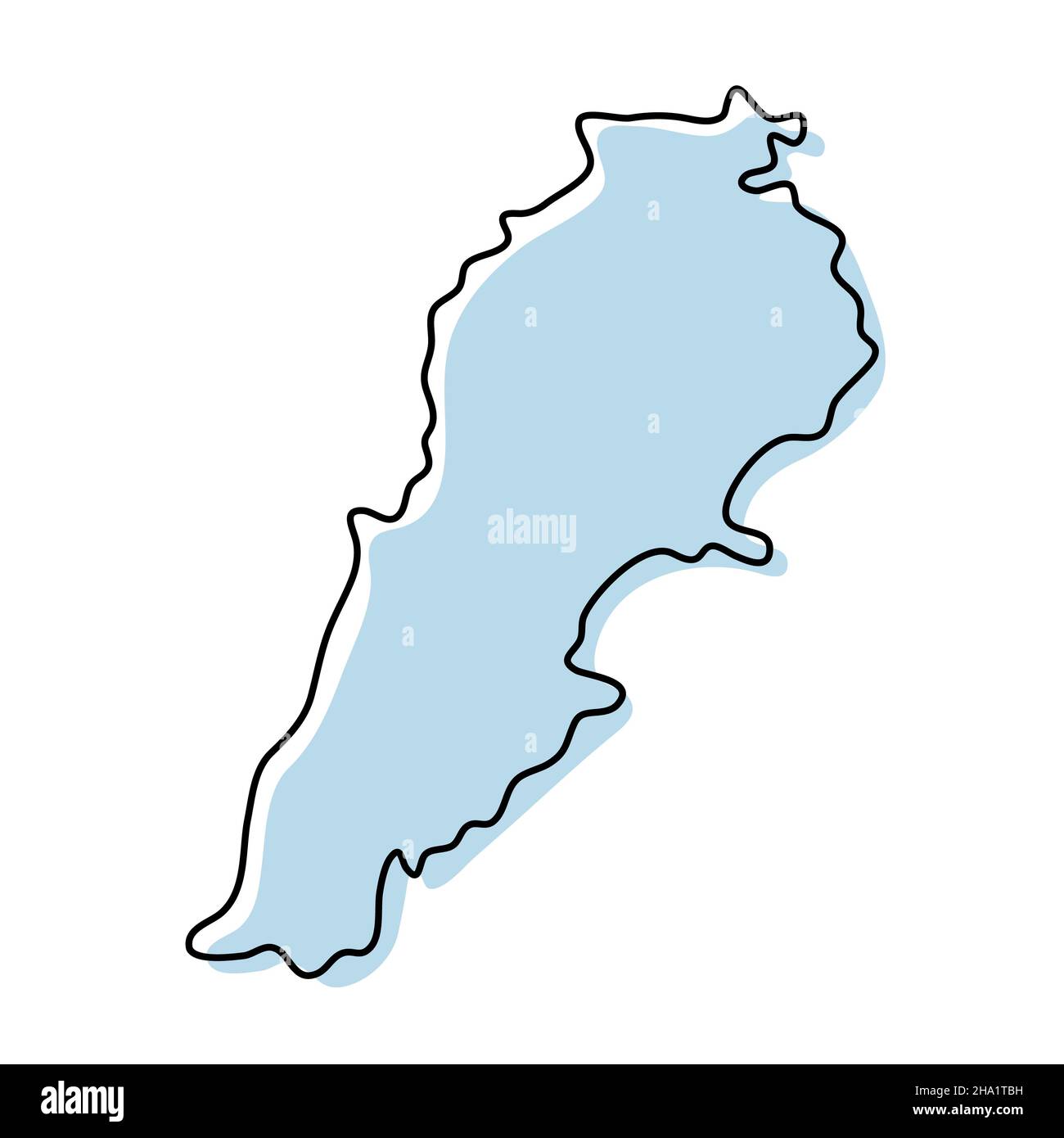 Stylized simple outline map of Lebanon icon. Blue sketch map of Lebanon ...
