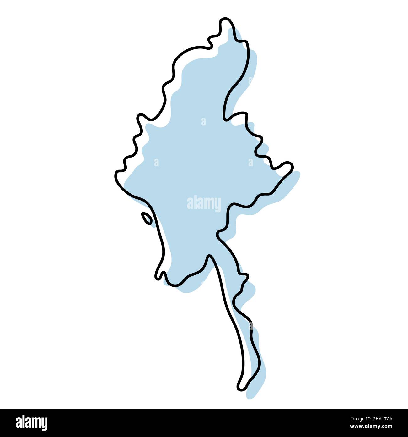 Stylized simple outline map of Myanmar icon. Blue sketch map of Myanmar illustration Stock Photo ...