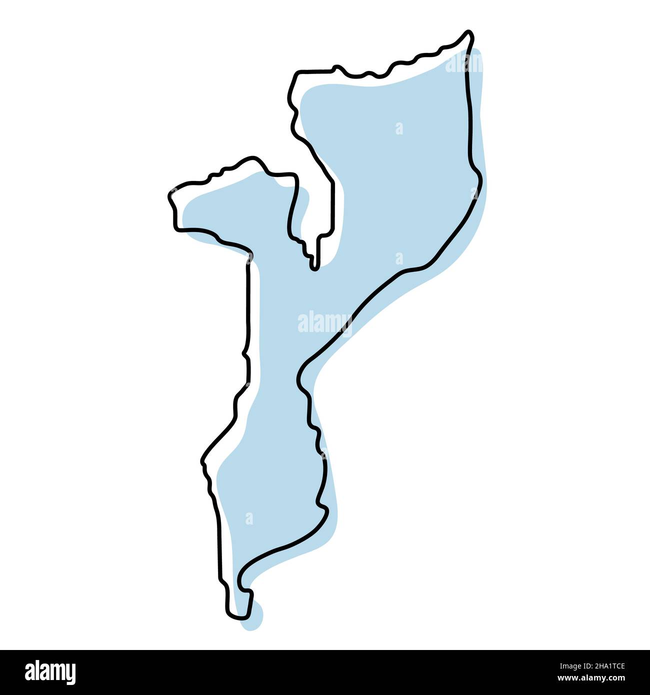 Stylized simple outline map of Mozambique icon. Blue sketch map of ...