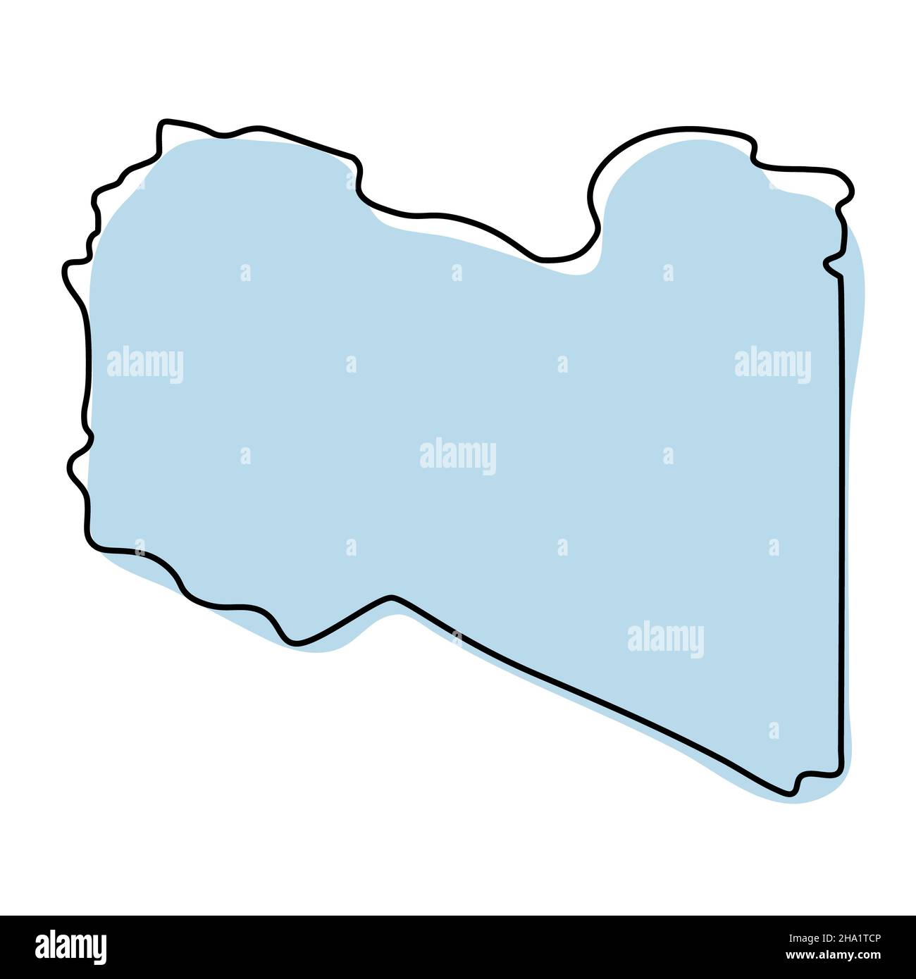 Stylized simple outline map of Libya icon. Blue sketch map of Libya ...