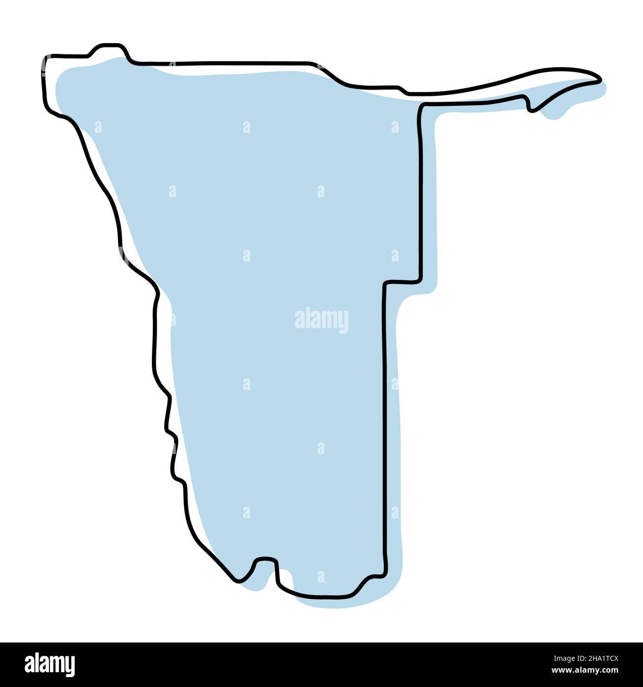 Stylized simple outline map of Namibia icon. Blue sketch map of Namibia ...