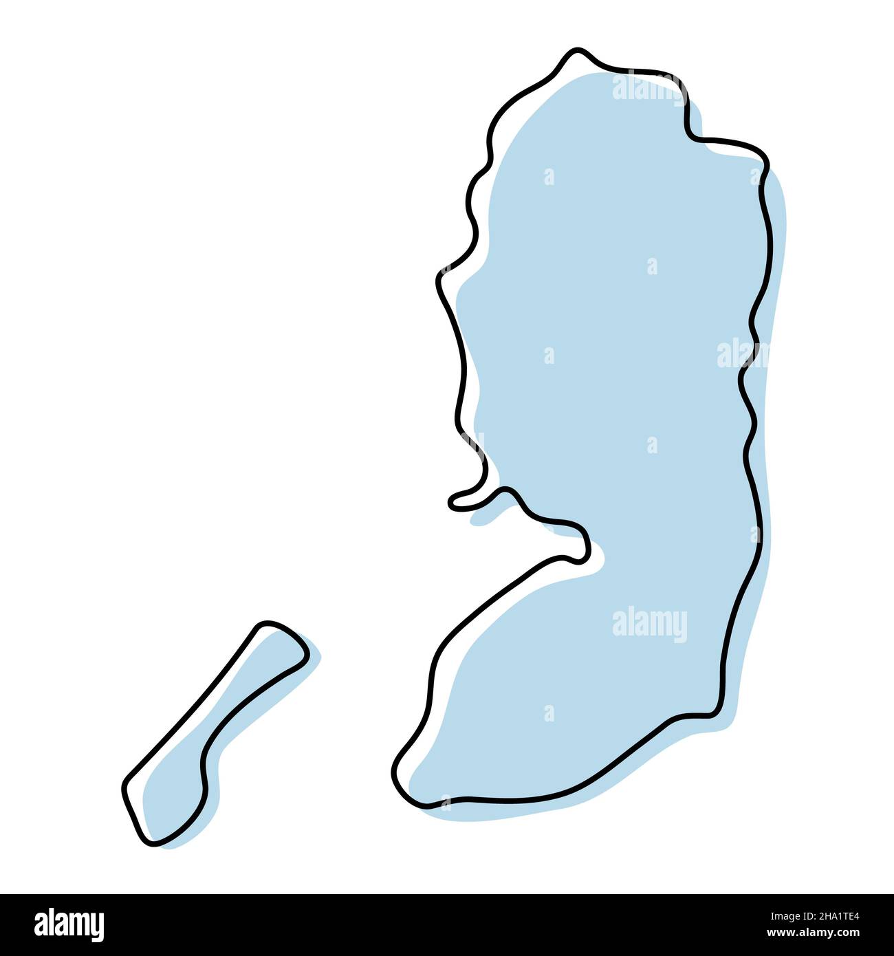 Stylized simple outline map of Palestine icon. Blue sketch map of ...