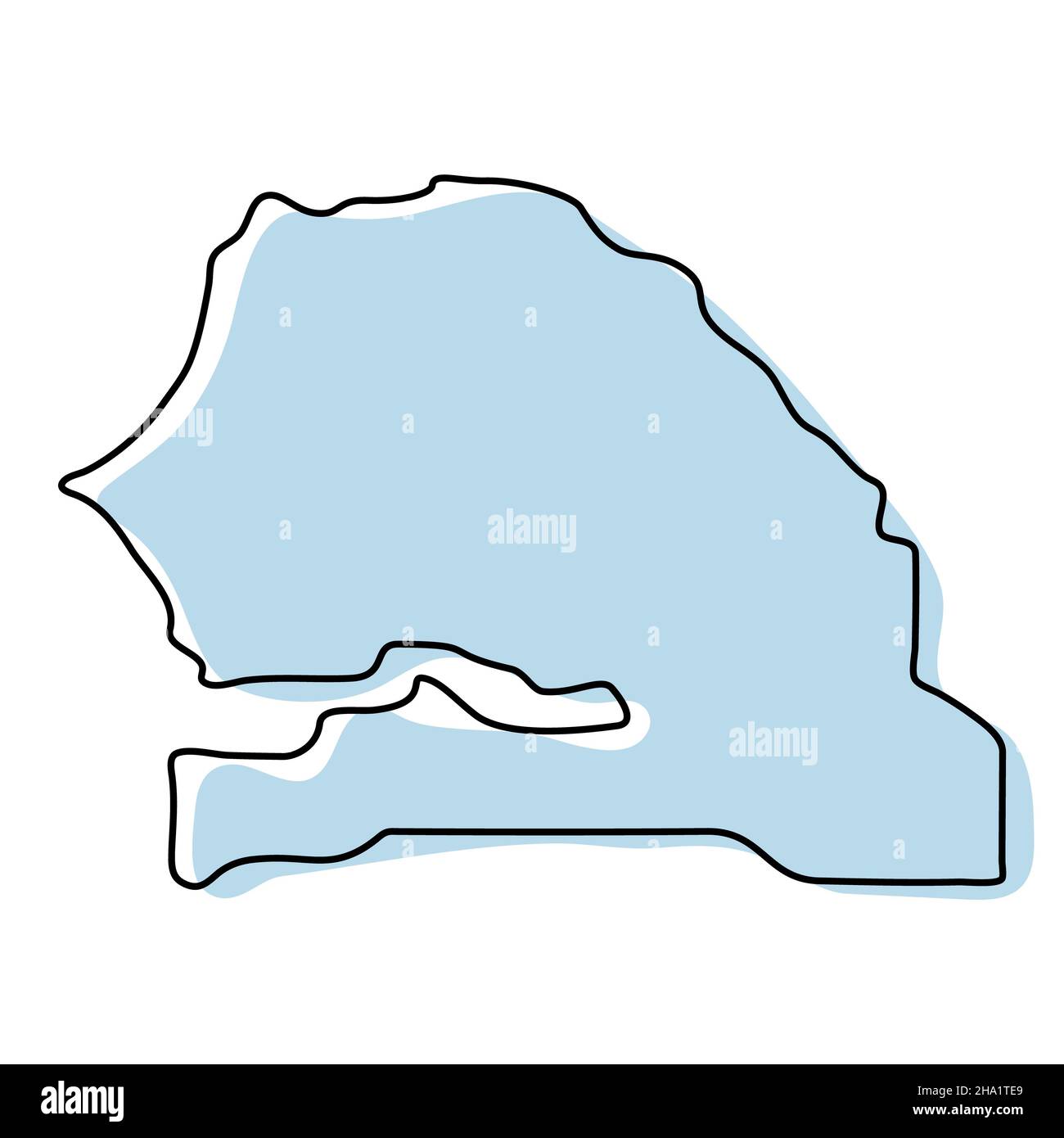Stylized simple outline map of Senegal icon. Blue sketch map of Senegal ...