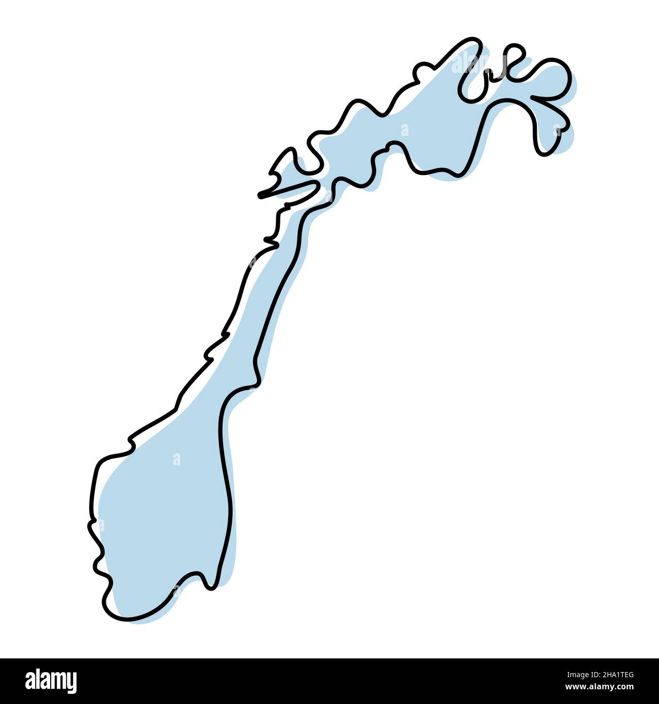 Stylized simple outline map of Norway icon. Blue sketch map of Norway ...
