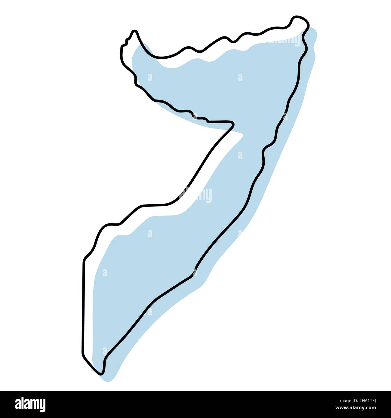 Stylized simple outline map of Somalia icon. Blue sketch map of Somalia ...