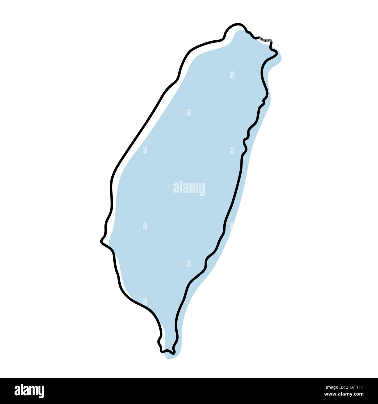 Stylized simple outline map of Taiwan icon. Blue sketch map of Taiwan ...