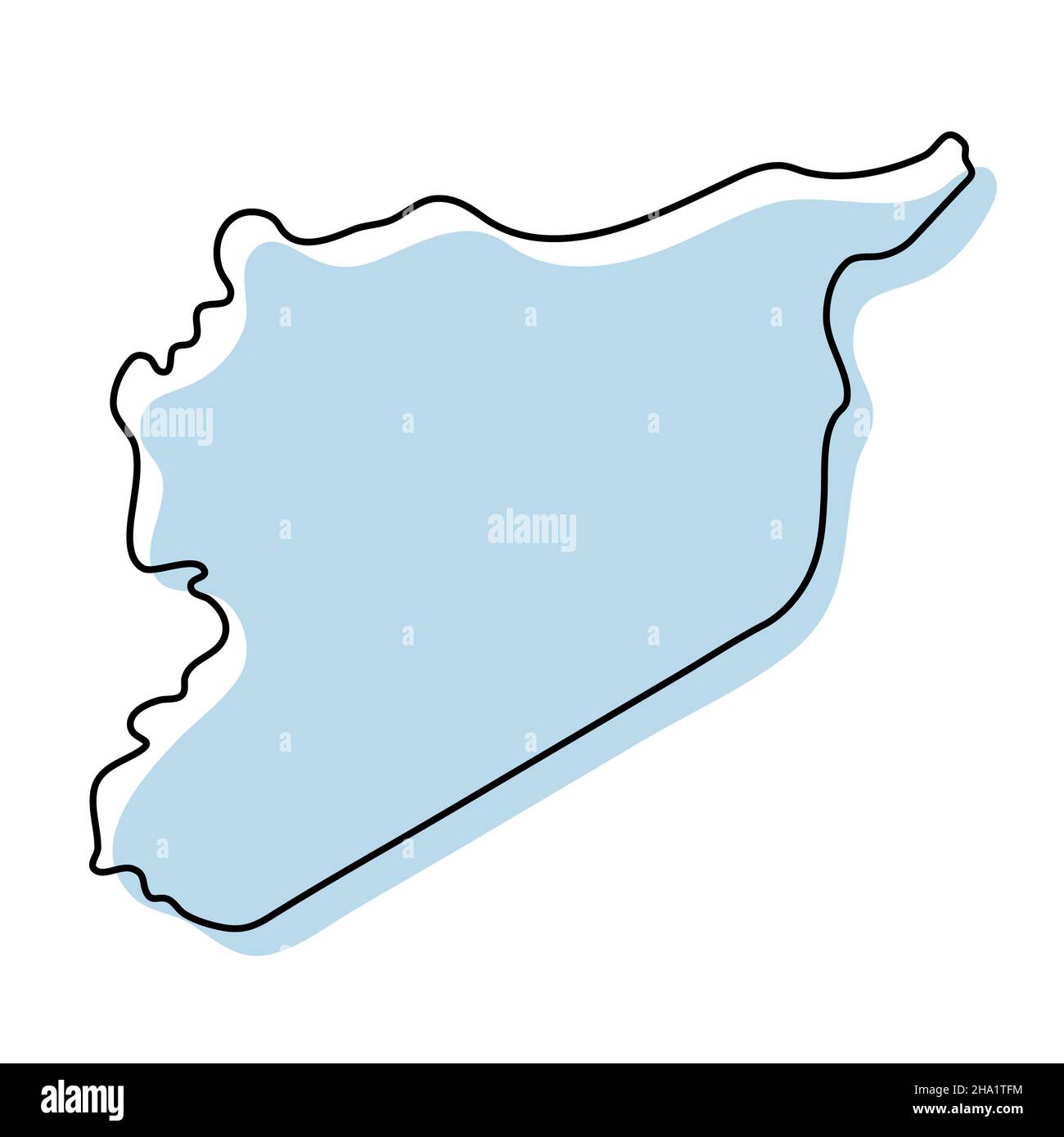 Stylized simple outline map of Syria icon. Blue sketch map of Syria ...