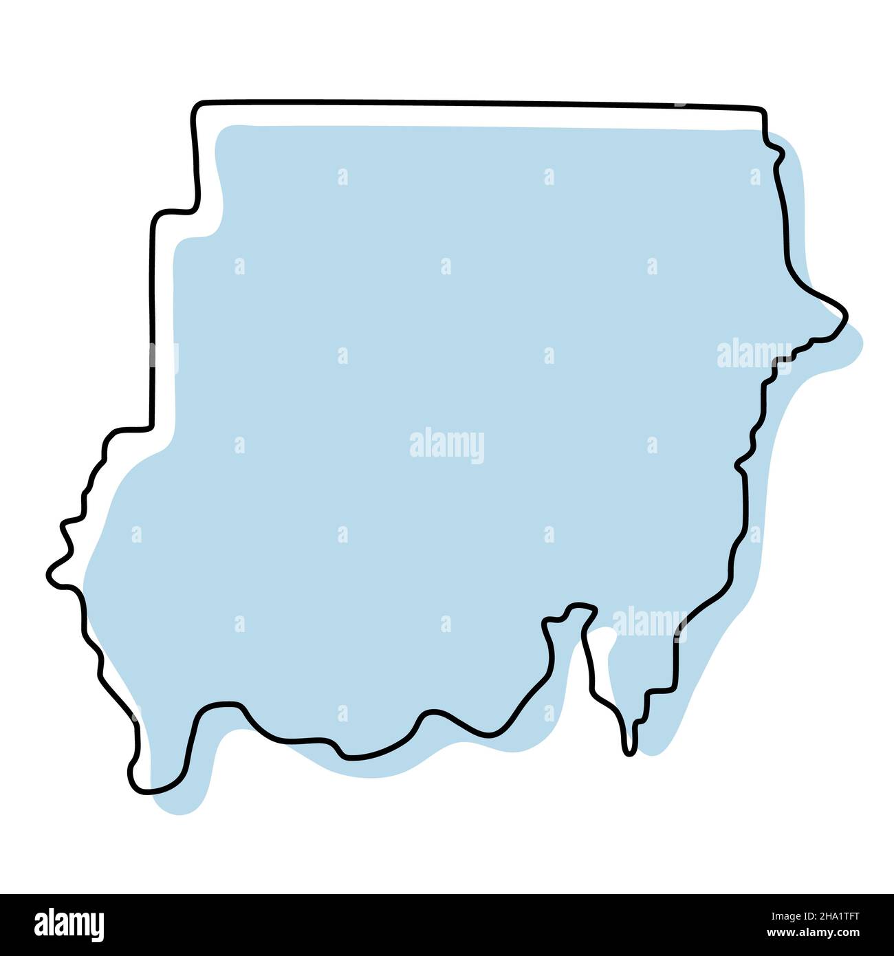 Stylized simple outline map of Sudan icon. Blue sketch map of Sudan ...