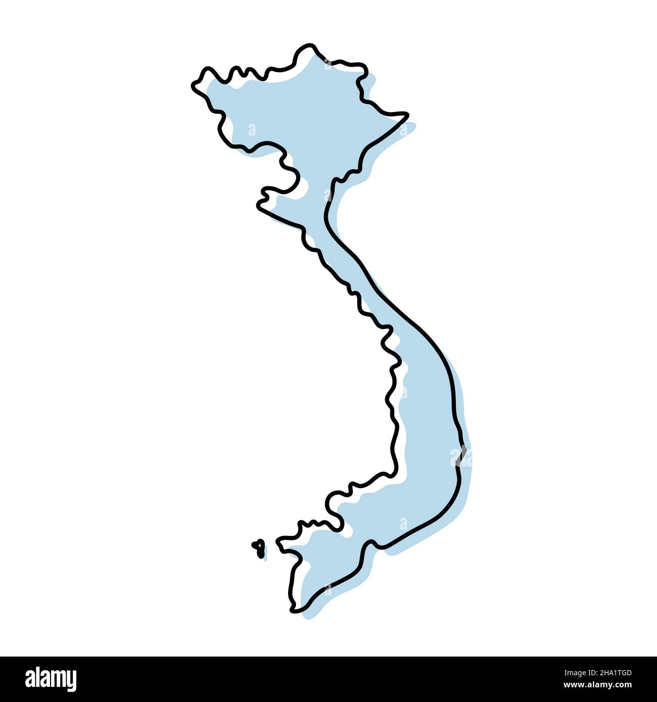Stylized simple outline map of Vietnam icon. Blue sketch map of Vietnam ...