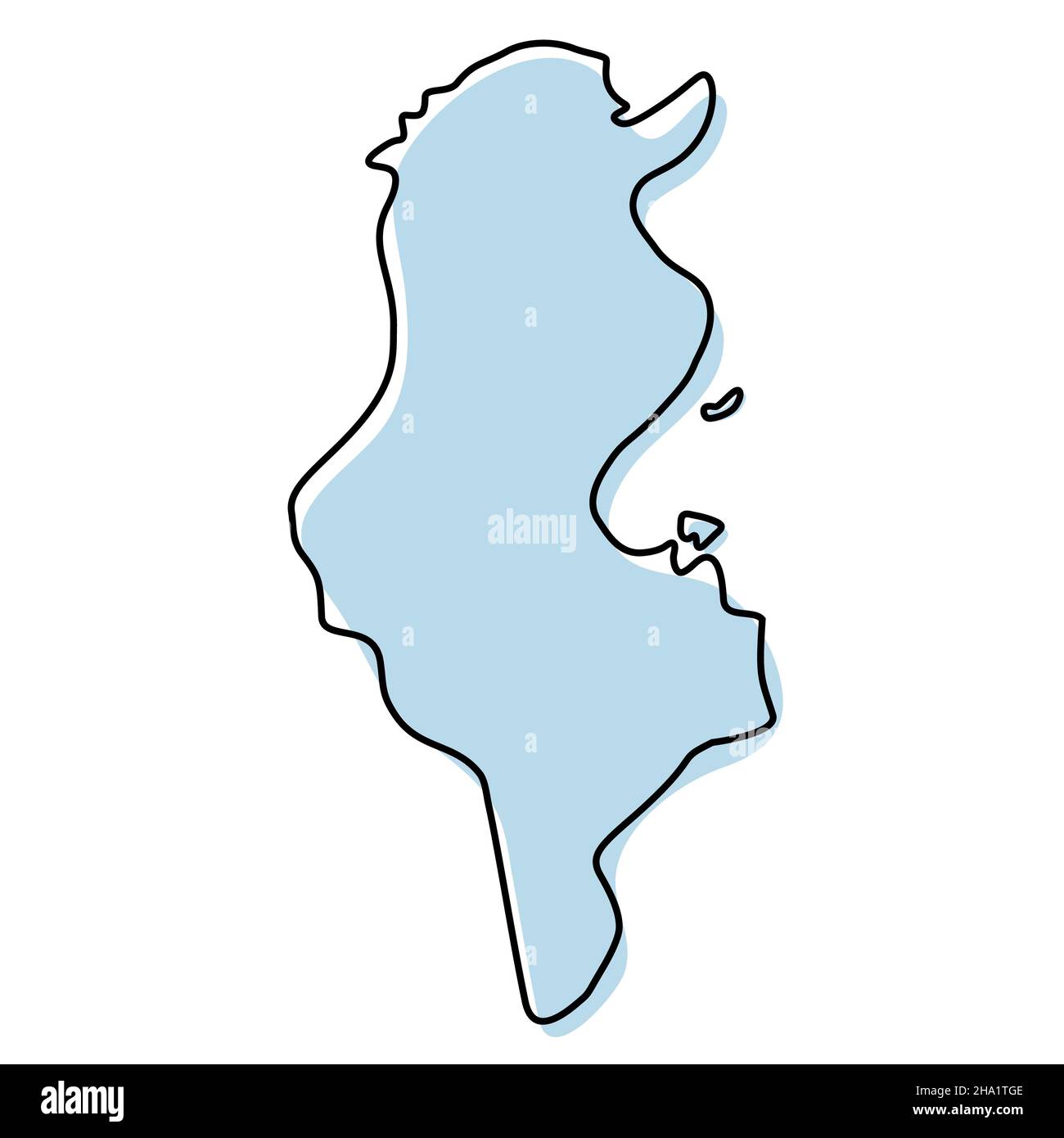 Stylized simple outline map of Tunisia icon. Blue sketch map of Tunisia ...