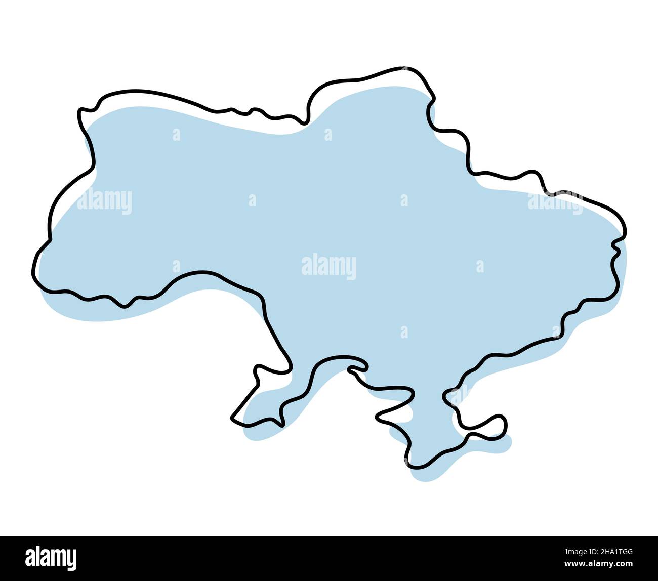 Stylized simple outline map of Ukraine icon. Blue sketch map of Ukraine ...