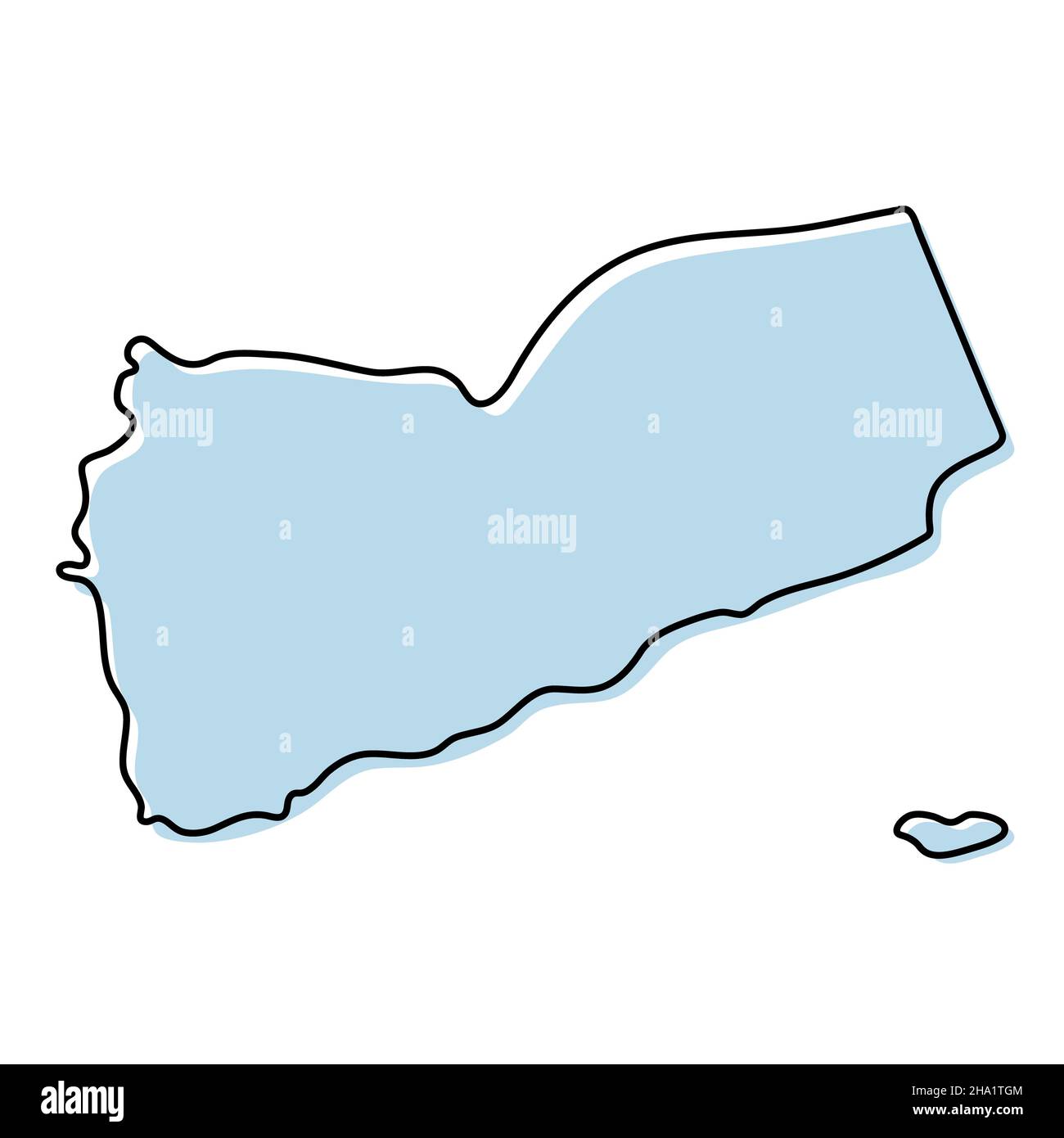 Stylized simple outline map of Yemen icon. Blue sketch map of Yemen ...