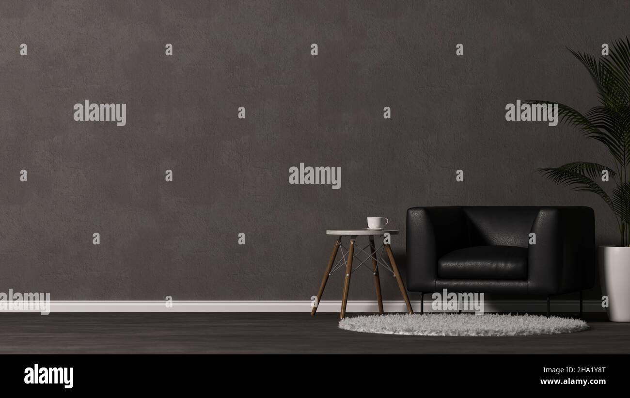 Modern hipster loft living room interior design with leather sofa ...