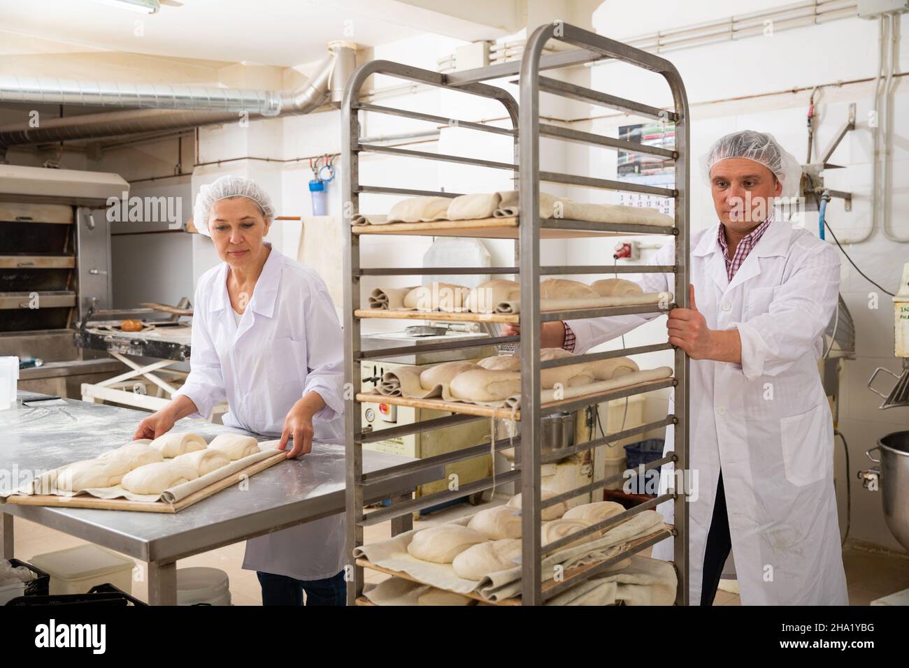 Male and female baker working together in bakery shop Stock Photo - Alamy