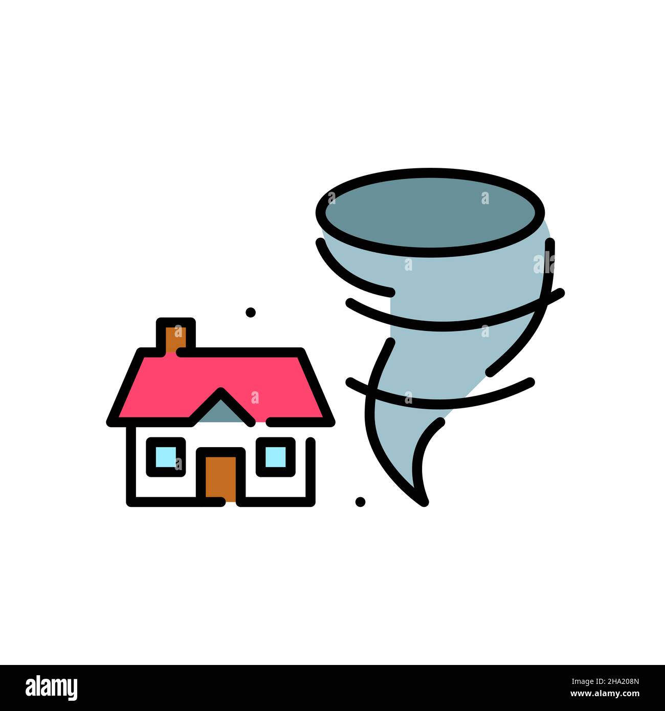 Tornado over a small house. Natural disaster. Pixel perfect, editable ...