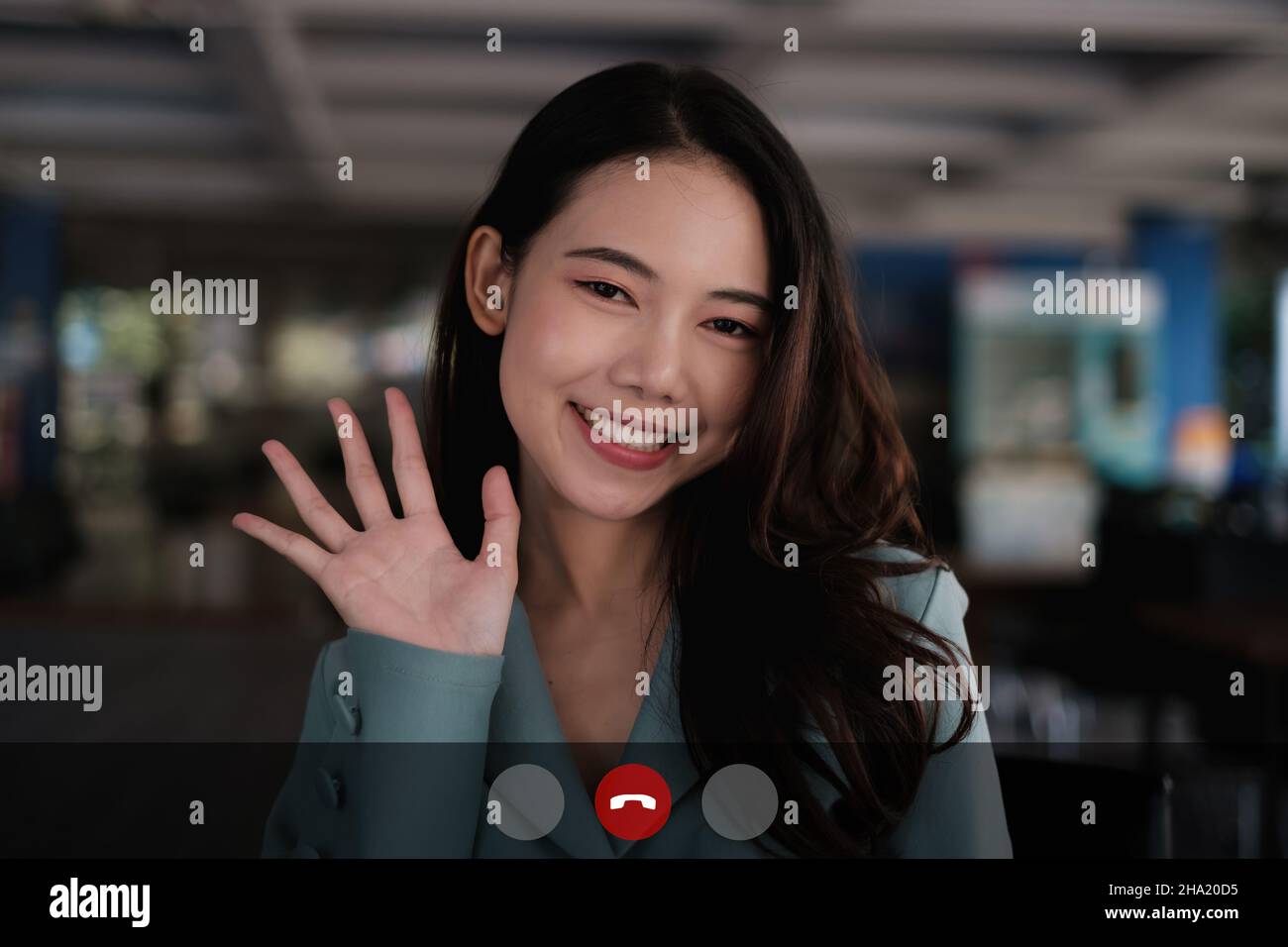 Happy Business Woman having video call with her team by application on ...