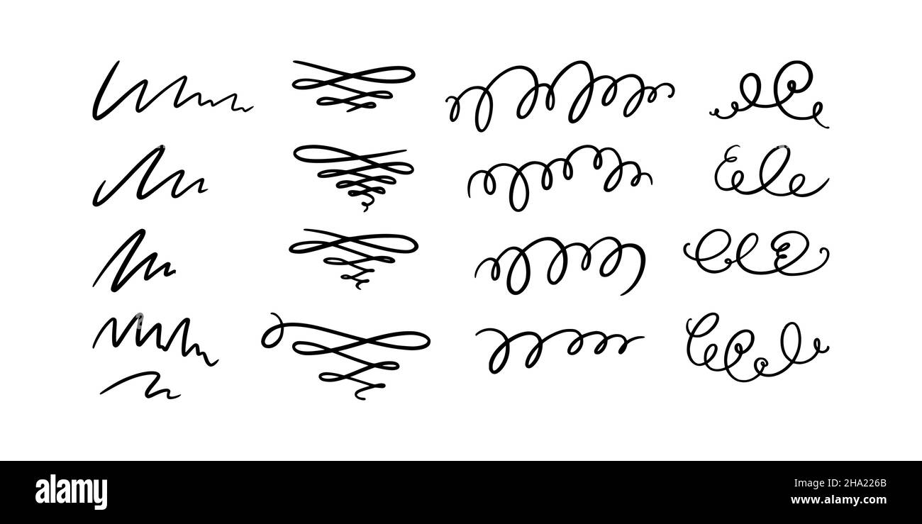 Squiggle and swirl lines. Set of hand drawn calligraphic swirls. Vector ...