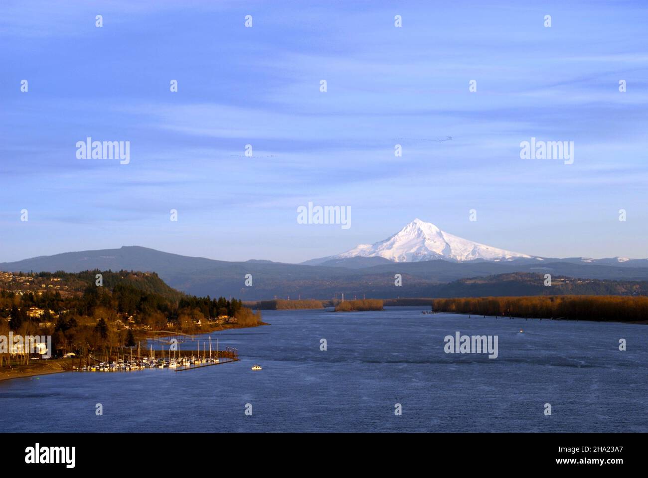 Columbia River and Mt Hood from Portland, Oregon Stock Photo - Alamy
