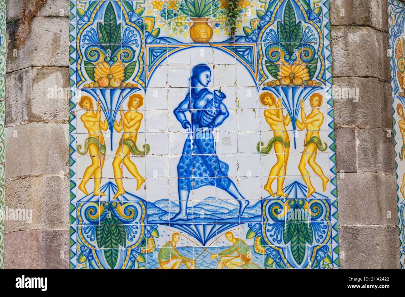 Traditional spanish mosaic blue and yellow mosaic tiles Stock Photo - Alamy