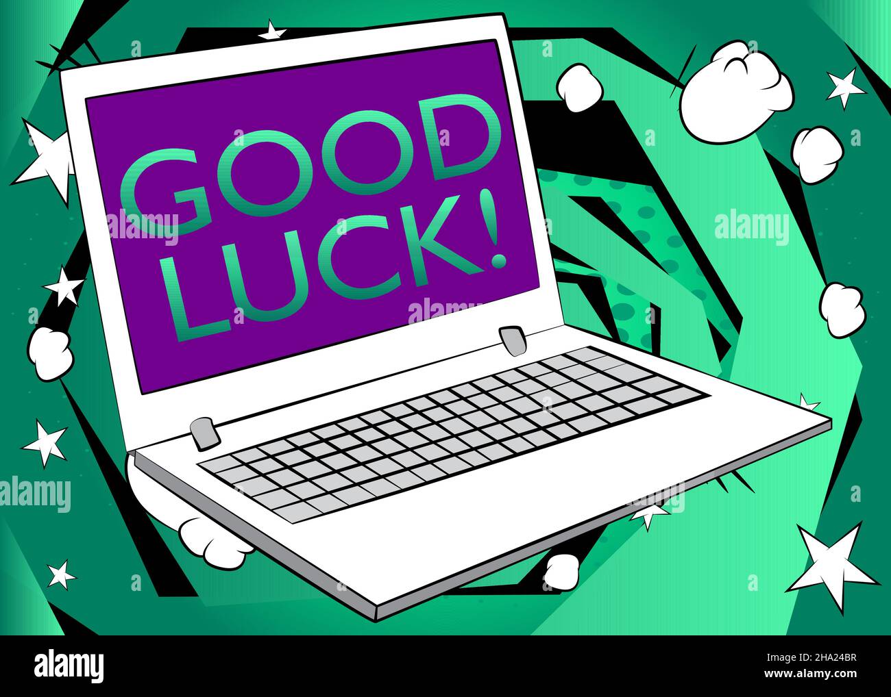 Laptop with the word Good luck. Wishing success on the screen. Vector ...