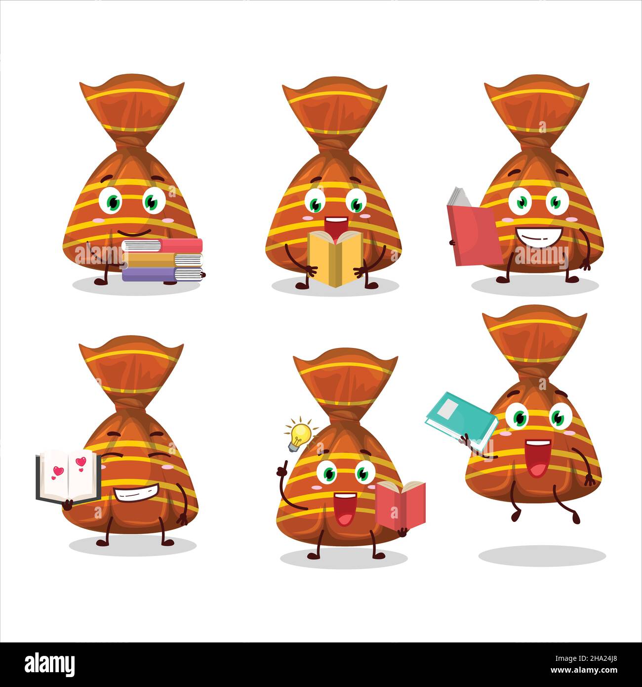 A picture of orange candy wrappers cartoon character concept reading an ...