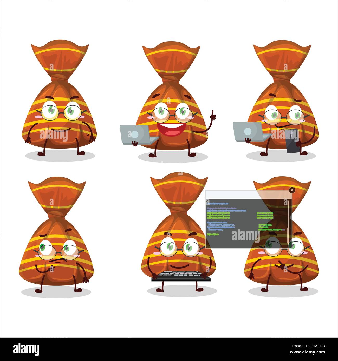 Orange candy wrappers Programmer cute cartoon character with. Vector ...