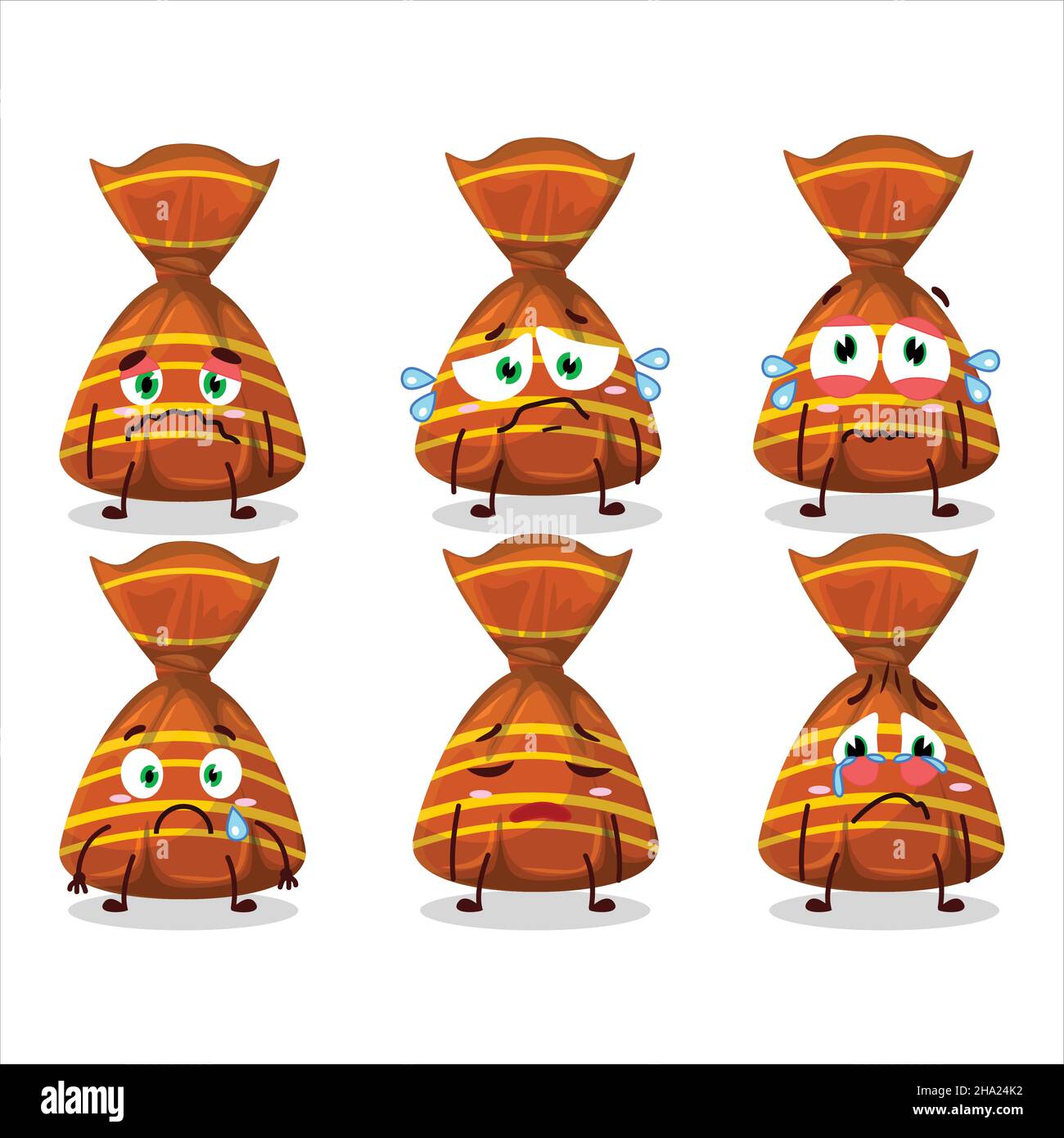 Orange candy wrappers cartoon character with sad expression. Vector ...