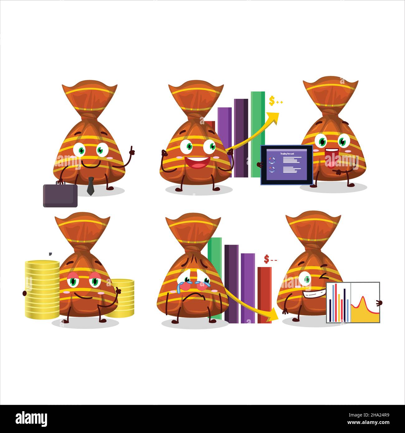 Orange candy wrappers character designs as a trader investment mascot ...