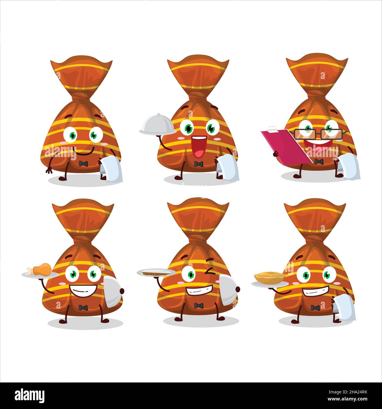 happy orange candy wrappers waiter cartoon character holding a plate ...