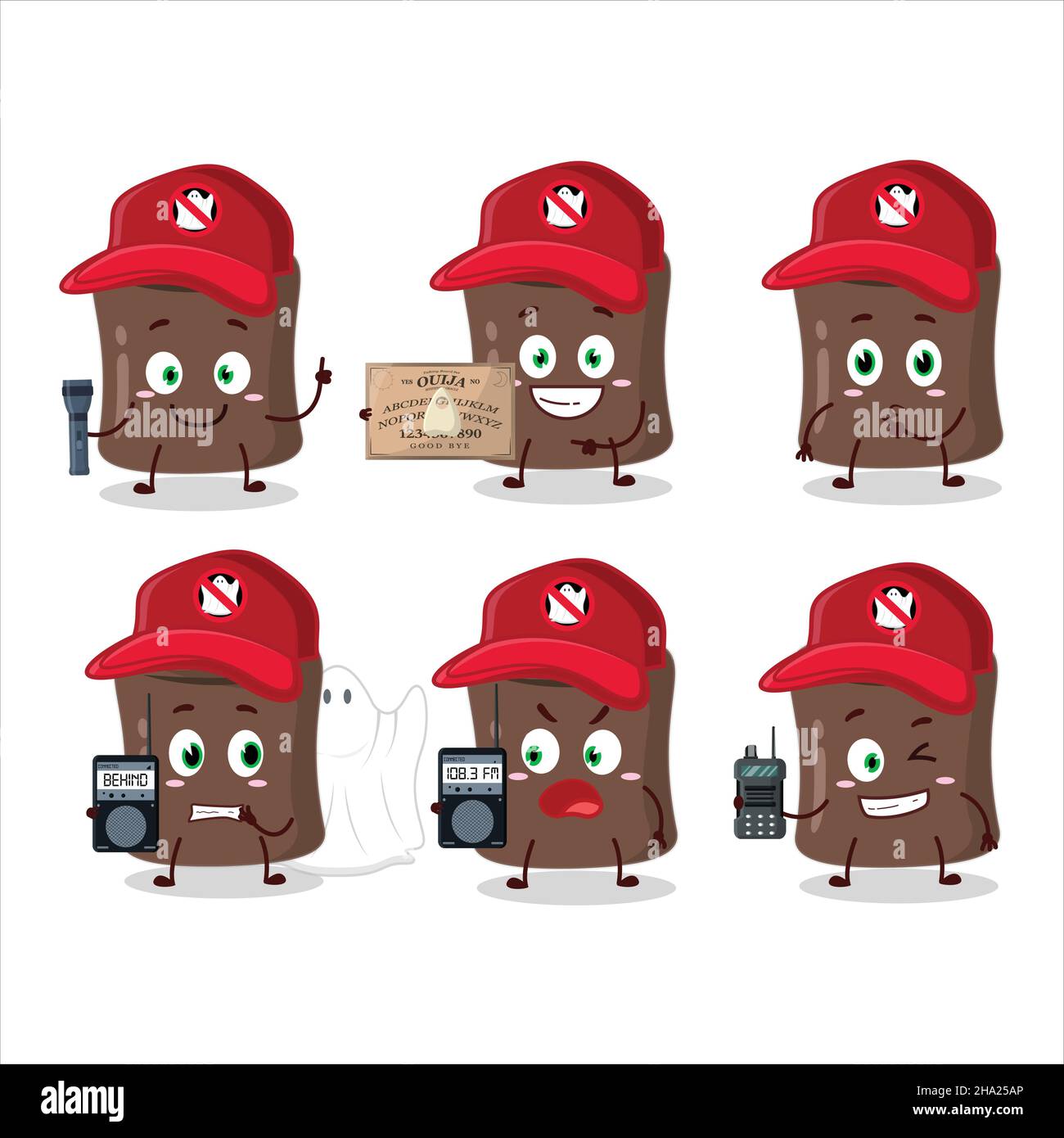 Ghost hunter cartoon chocolate marshmallow character using camera ...