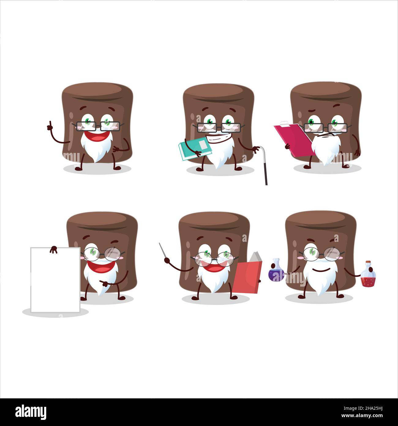 Professor chocolate marshmallow academic cartoon character working on ...