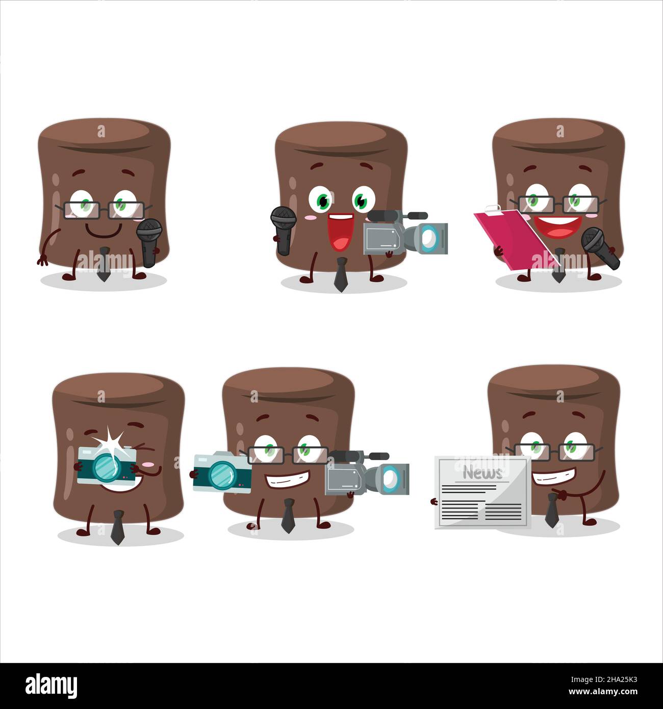Character reporter chocolate marshmallow cute mascot with microphone ...