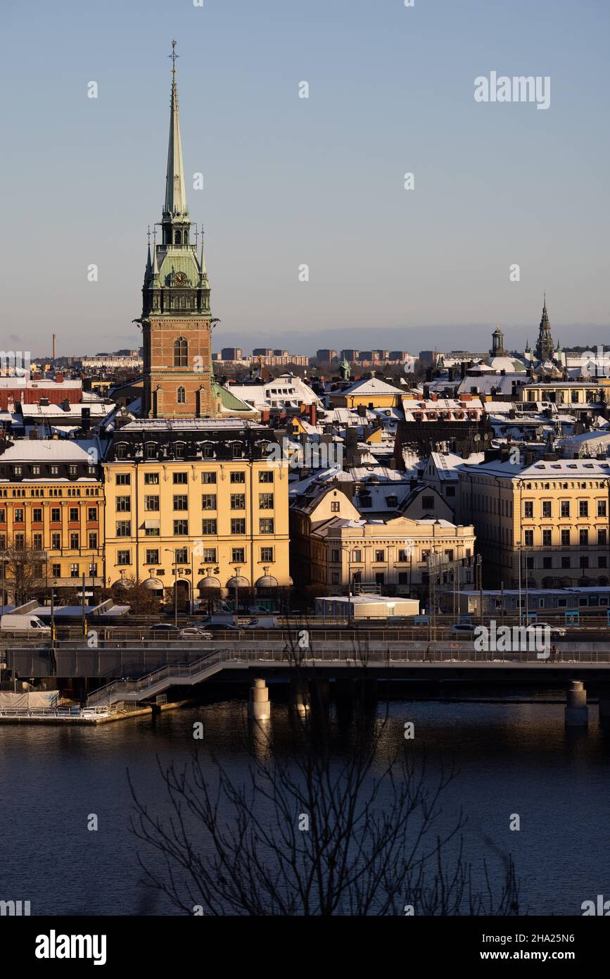 Panorama of Stockholm city on a sunny winter day photographed from the ...