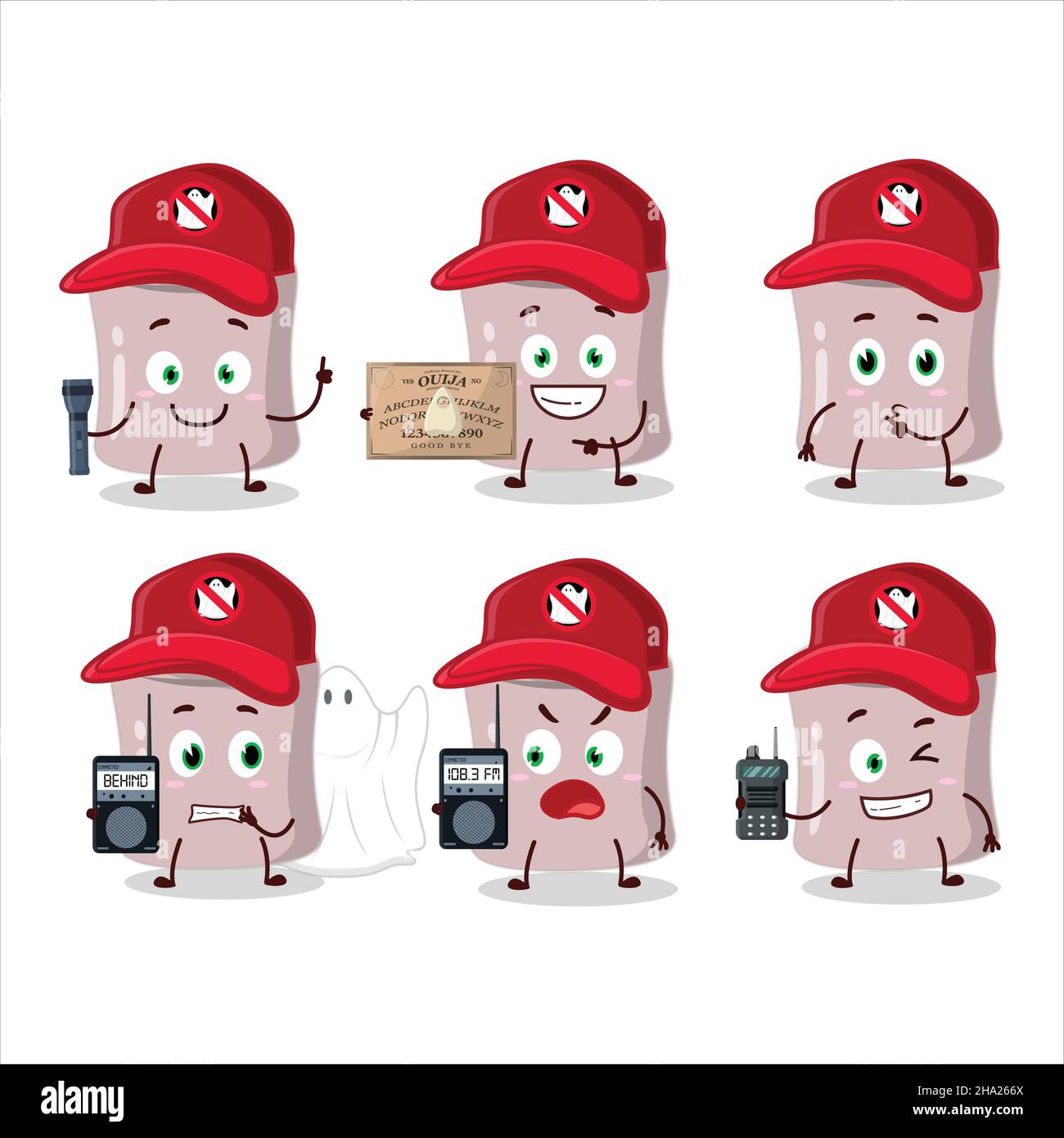 Ghost hunter cartoon strawberry marshmallow character using camera ...