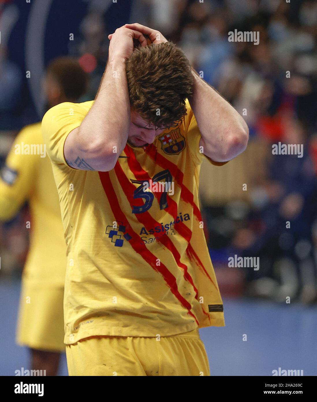 Paris, France. 09th Dec, 2021. LANGARO of FC BARCELONA react after he ...