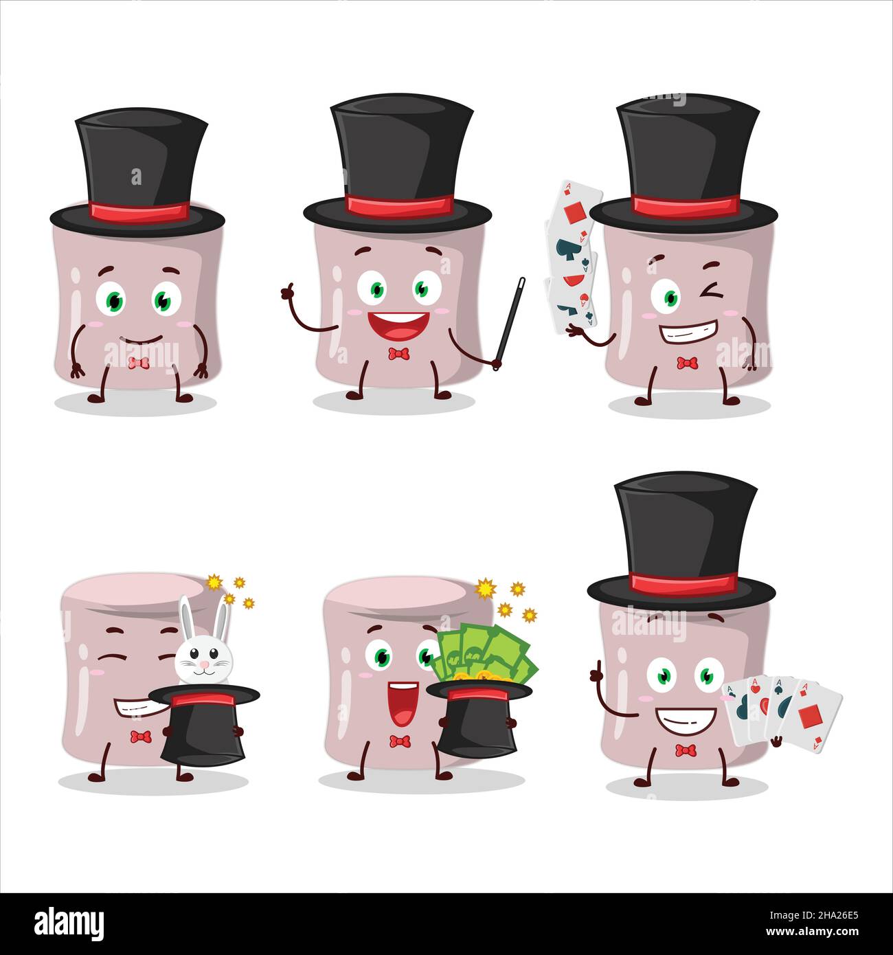 A strawberry marshmallow Magician cartoon character perform on a stage ...