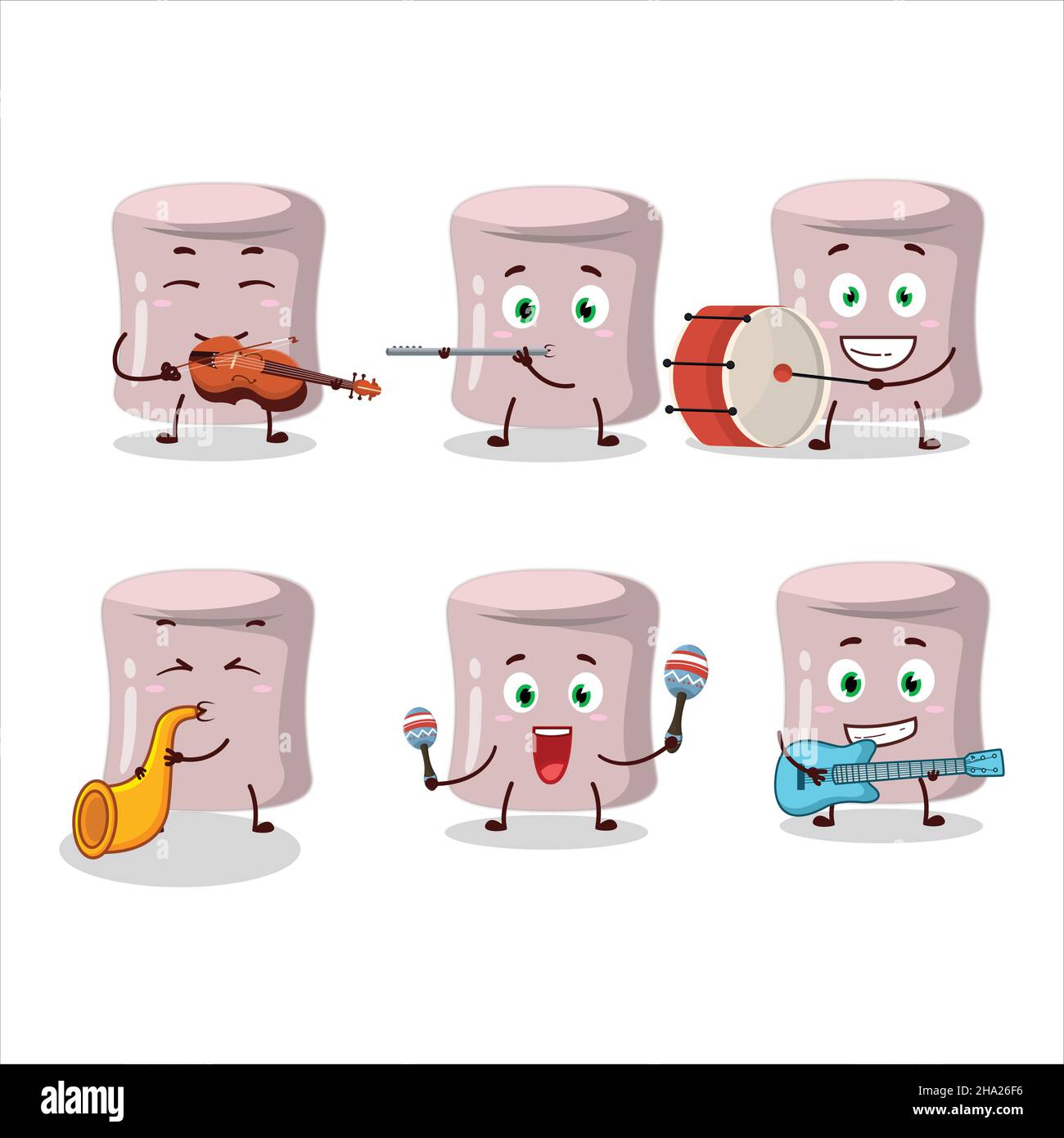 Cartoon character of strawberry marshmallow playing some musical ...